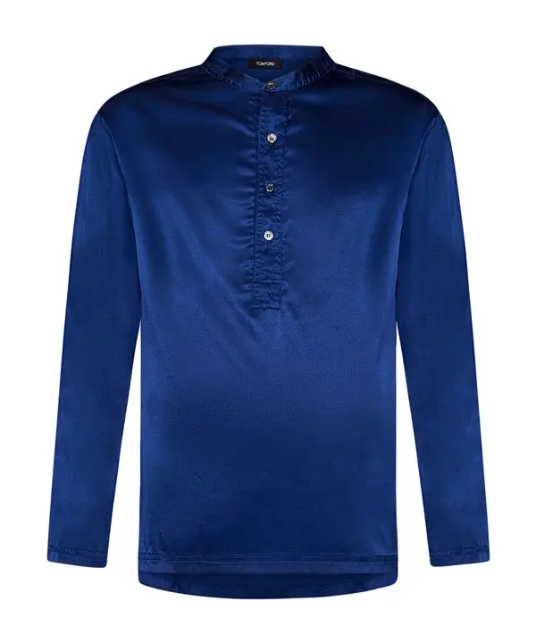 TOM FORD Long-sleeved Half Buttoned Pyjama Shirt - Sapphire