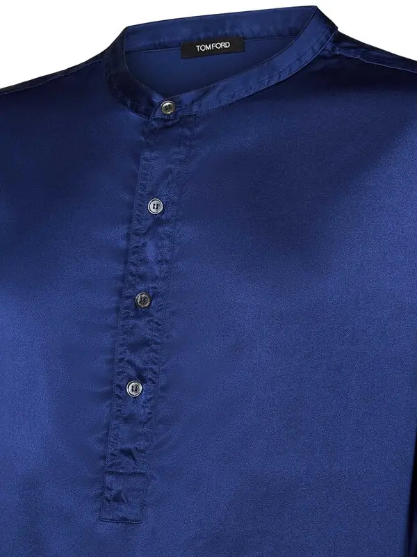 TOM FORD Long-sleeved Half Buttoned Pyjama Shirt - Sapphire