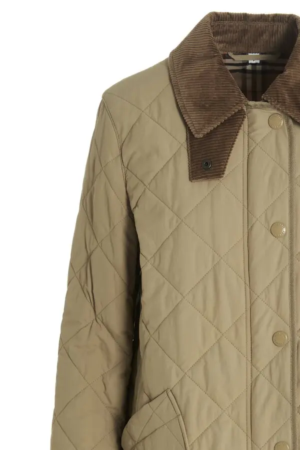 Burberry Diamond Quilted Jacket With Corduroy Collar - Honey-colored