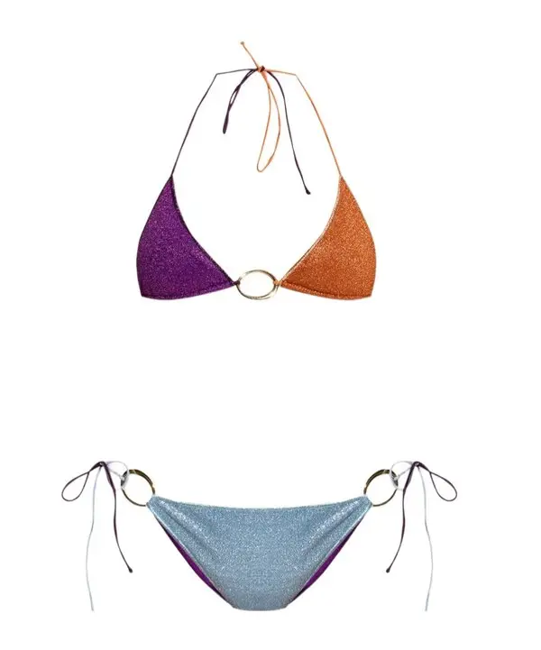 Oseree Glazed Bikini Set With Metallic Accents - White