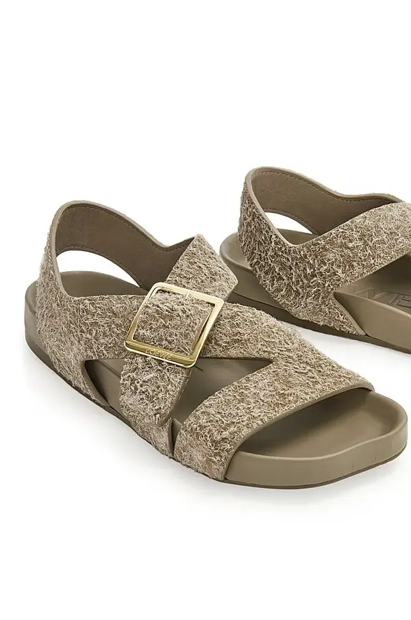 Loewe Ease Buckle Sandal In Brushed Suede - Multicolor