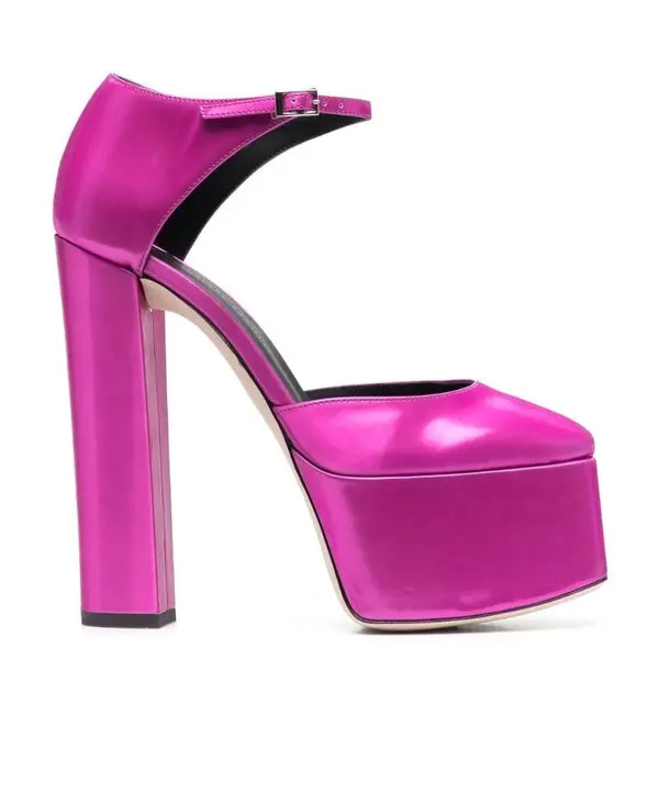 GIUSEPPE ZANOTTI High Platform Square Toe Heels With Buckle Ankle Strap - Pink
