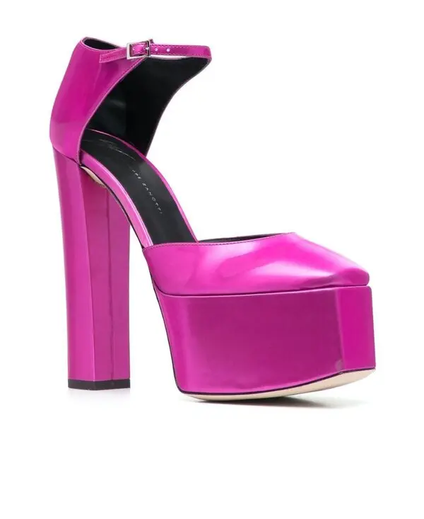GIUSEPPE ZANOTTI High Platform Square Toe Heels With Buckle Ankle Strap - Pink