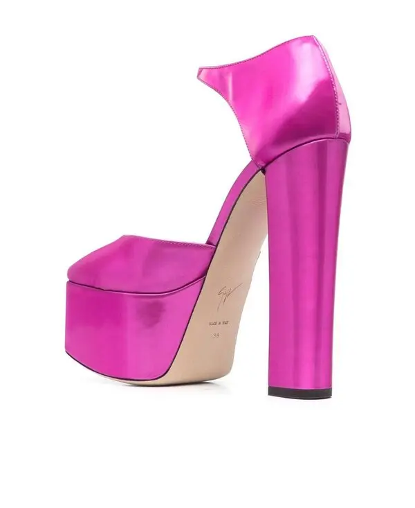 GIUSEPPE ZANOTTI High Platform Square Toe Heels With Buckle Ankle Strap - Pink