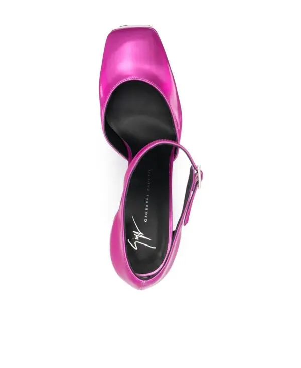 GIUSEPPE ZANOTTI High Platform Square Toe Heels With Buckle Ankle Strap - Pink