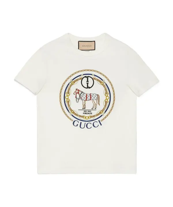 Gucci Cotton Jersey T-shirt With Interlocking G And Horse Motif - White