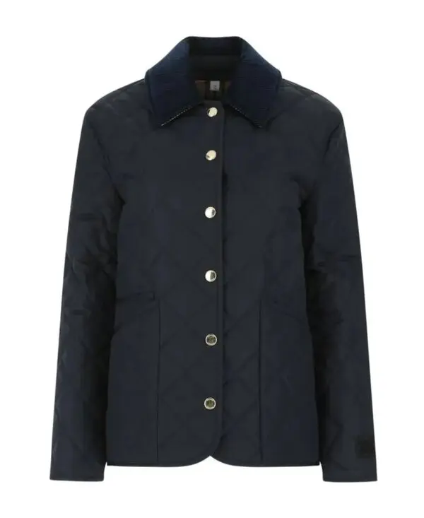 Burberry Quilted Buttoned Jacket With Corduroy Collar - Blue