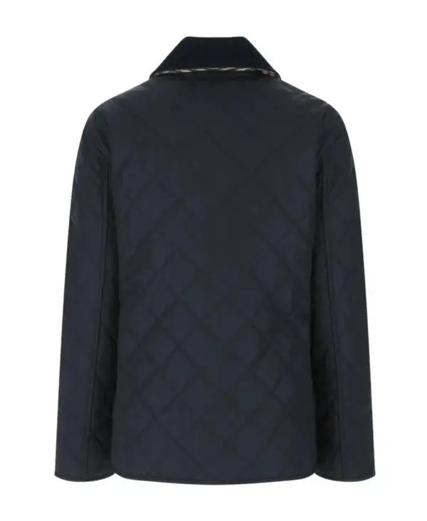 Burberry Quilted Buttoned Jacket With Corduroy Collar - Blue