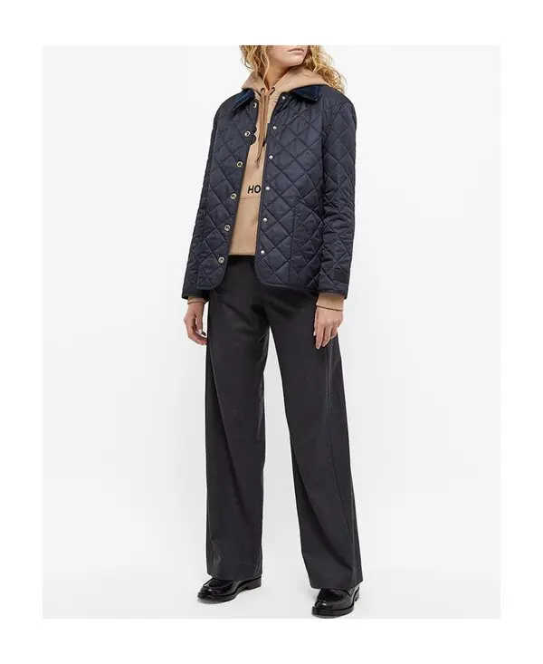 Burberry Quilted Buttoned Jacket With Corduroy Collar - Blue