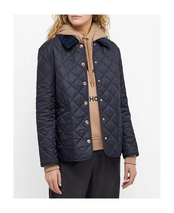 Burberry Quilted Buttoned Jacket With Corduroy Collar - Blue