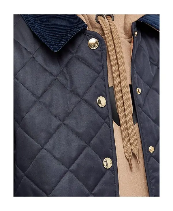 Burberry Quilted Buttoned Jacket With Corduroy Collar - Blue
