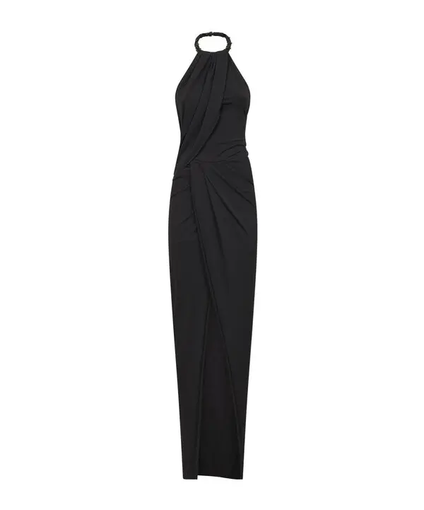 Amen Sleeveless Halter Neck Asymmetrical Maxi Dress