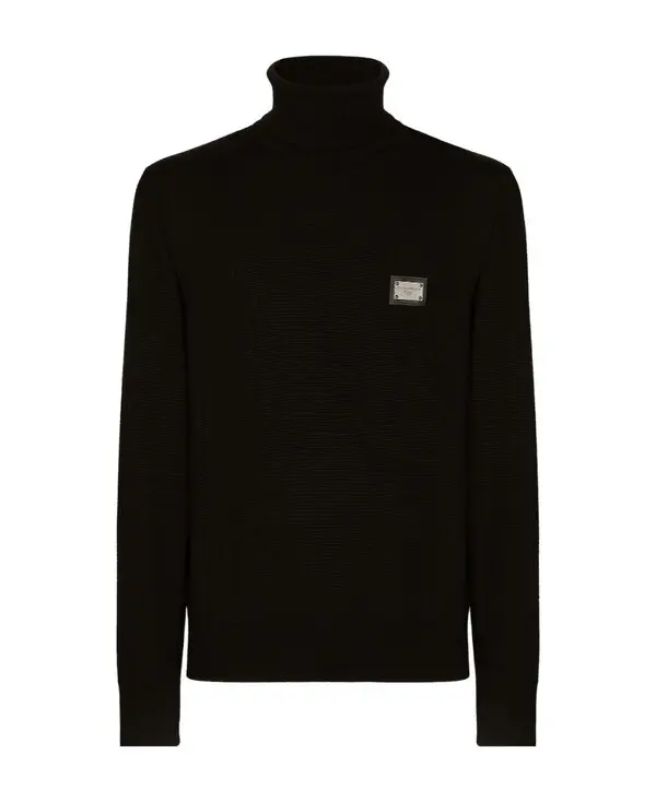 Dolce & Gabbana Turtleneck Sweater With Metal Logo Plaque