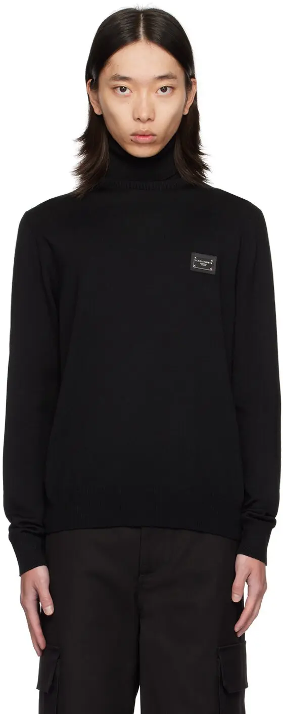Dolce & Gabbana Turtleneck Sweater With Metal Logo Plaque