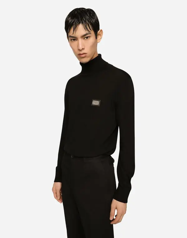 Dolce & Gabbana Turtleneck Sweater With Metal Logo Plaque