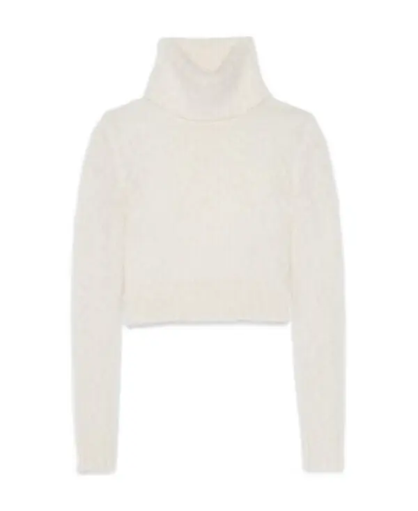 Saint Laurent Ribbed Cropped Turtleneck Jumper - White