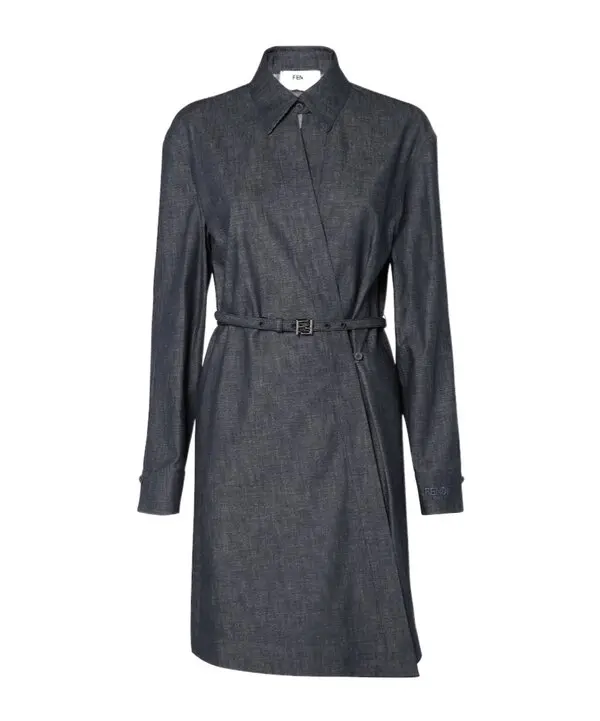 Fendi Light Chambray Belted Dress - Blue