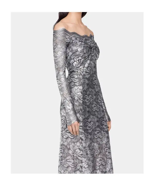 Rabanne Off-shoulder Lace Maxi Dress - Black/silver