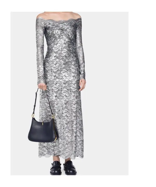 Rabanne Off-shoulder Lace Maxi Dress - Black/silver