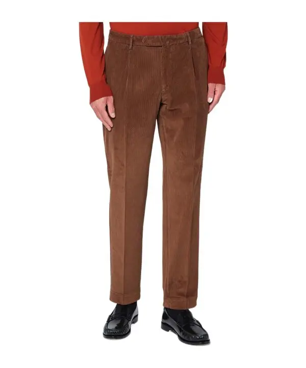 SANTANIELLO Corduroy Pleated Trousers - Brown