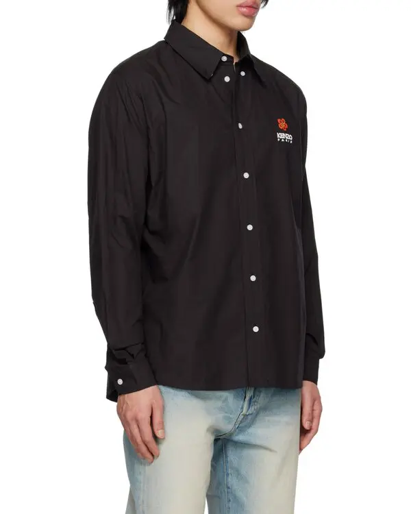 Kenzo Boke Flower-embroidered Long-sleeved Shirt - Black