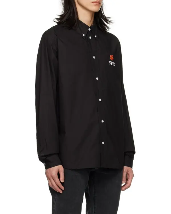 Kenzo Boke Flower-embroidered Long-sleeved Shirt - Black