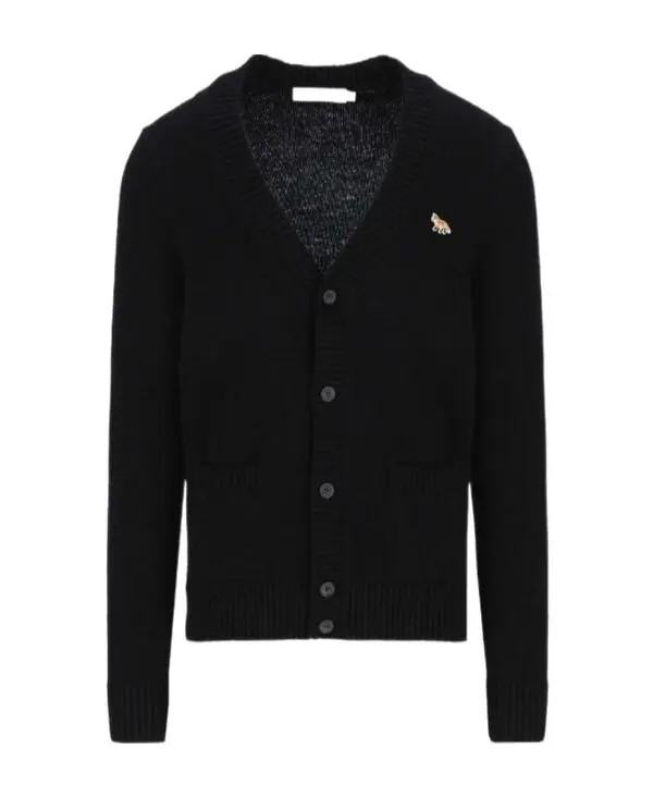 Maison Kitsuné V-neck Cardigan With Fox Decal - Black