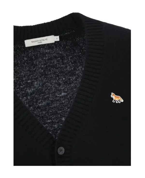 Maison Kitsuné V-neck Cardigan With Fox Decal - Black