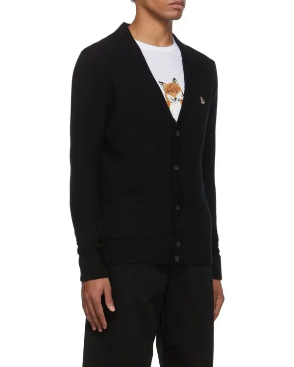 Maison Kitsuné V-neck Cardigan With Fox Decal - Black