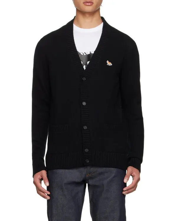 Maison Kitsuné V-neck Cardigan With Fox Decal - Black