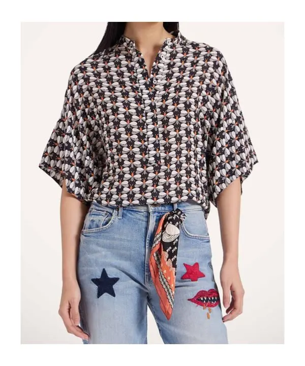 La DoubleJ Estelle Printed Short Sleeve Blouse - Gray