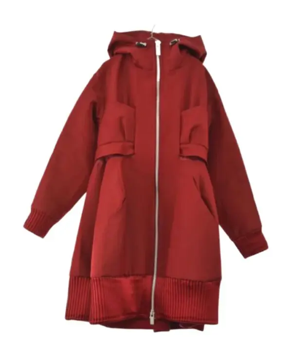 Sacai Long-sleeved Hooded Coat With Rib Details