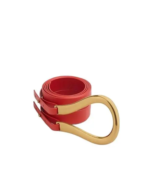 Bottega Veneta Double-strap Leather Belt With Logo Buckle - Red