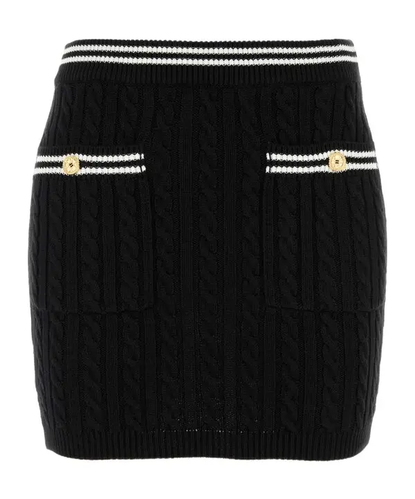 Alessandra Rich Cable-knitted Mini Skirt With Stripe Trim - Black