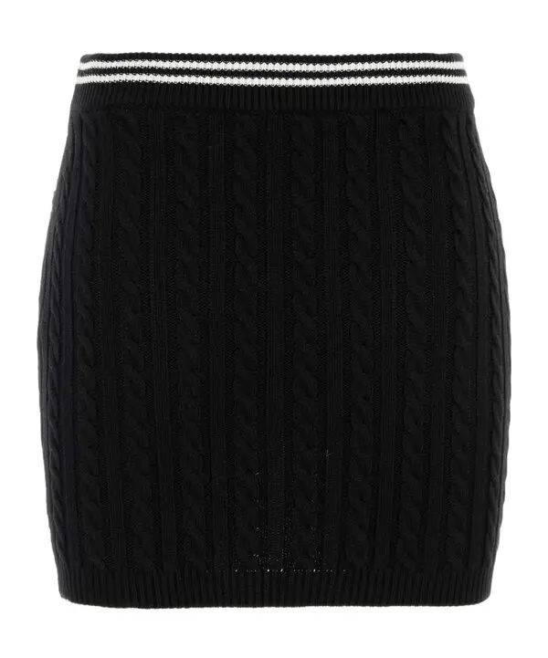 Alessandra Rich Cable-knitted Mini Skirt With Stripe Trim - Black