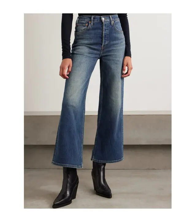 RE/DONE High-rise Wide-leg Cropped Jeans - Dark Denim