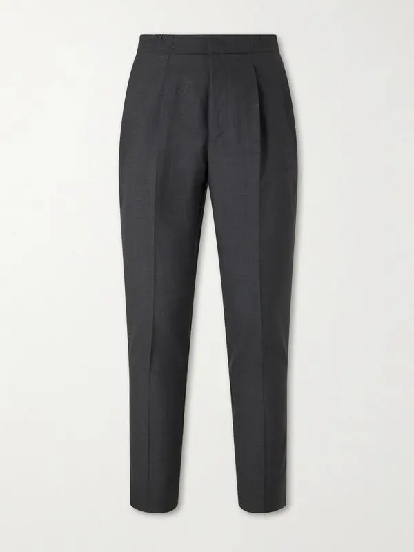 Officine Générale Drew Tapered Pleated Wool Trousers - Gray