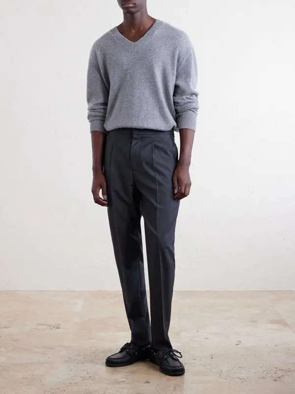 Officine Générale Drew Tapered Pleated Wool Trousers - Gray