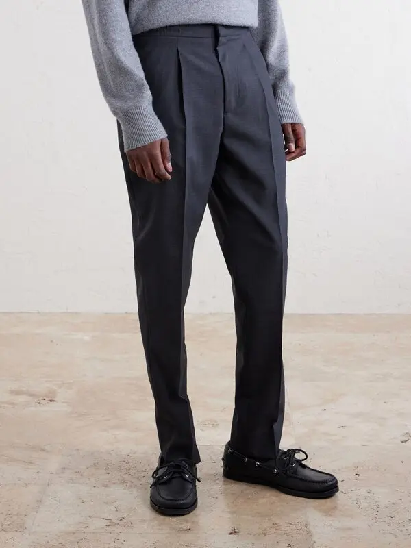 Officine Générale Drew Tapered Pleated Wool Trousers - Gray