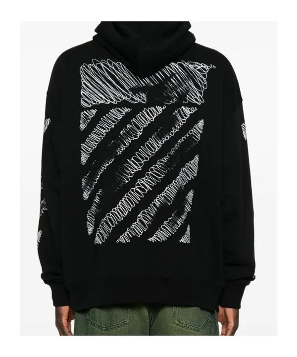 Off-White Scribble Print Drawstring Hoodie - Black