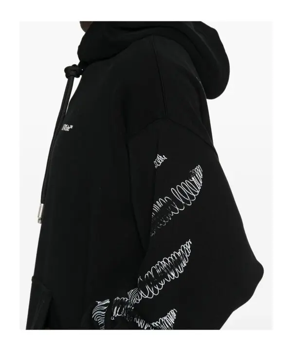 Off-White Scribble Print Drawstring Hoodie - Black