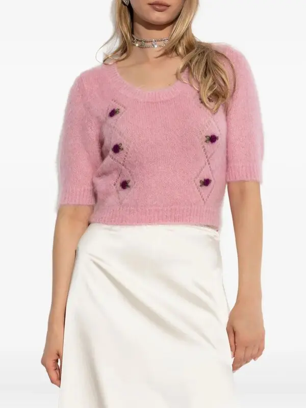 Alessandra Rich Embroidered Rose Knit Jumper