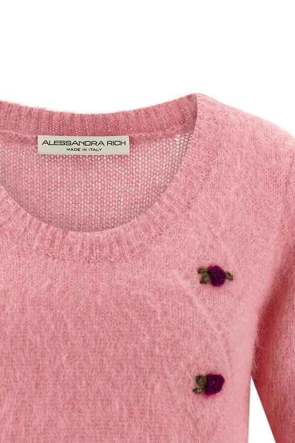 Alessandra Rich Embroidered Rose Knit Jumper