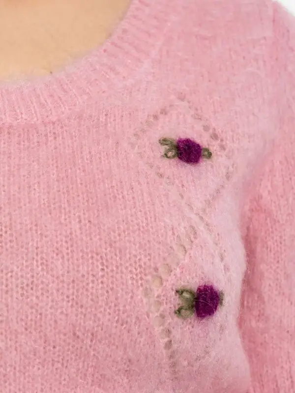 Alessandra Rich Embroidered Rose Knit Jumper