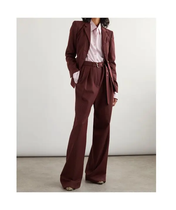 Dries Van Noten High-waisted Wide-leg Pinstripe Trousers - Wine Red