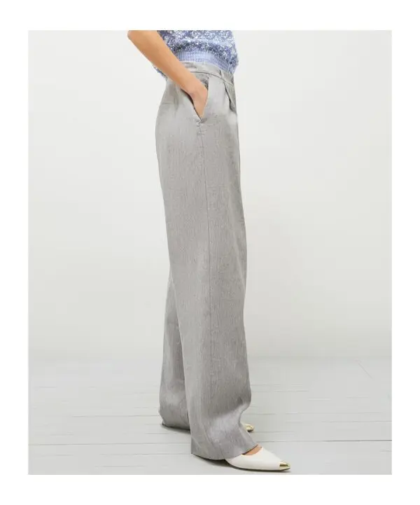 Marella Stretch Linen-blend Trousers With Belted Detail