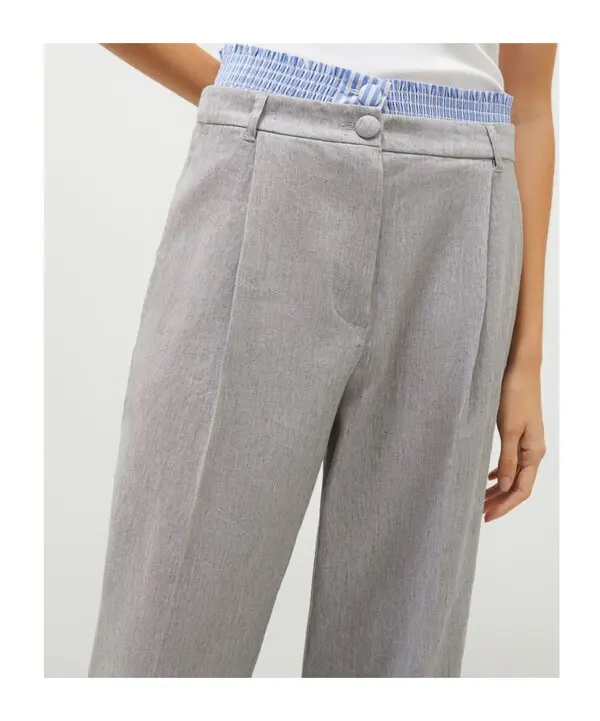 Marella Stretch Linen-blend Trousers With Belted Detail