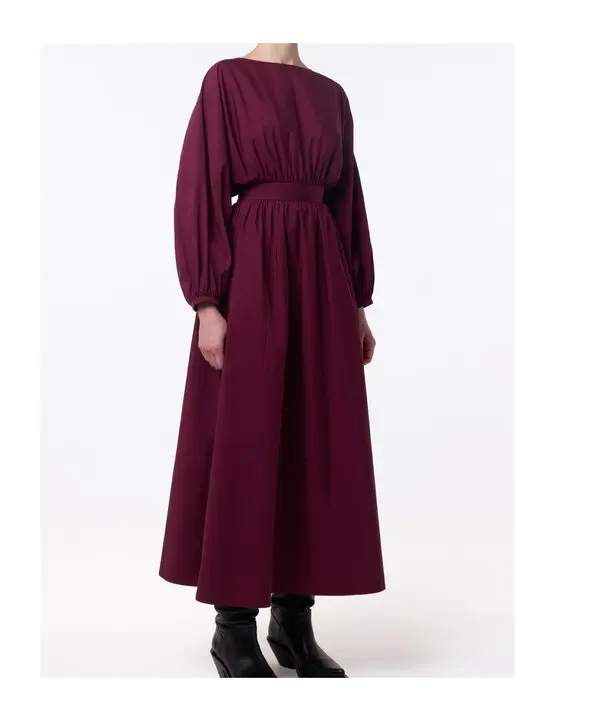 Gabriela Hearst Gathered Midi Dress With Puffed Sleeves