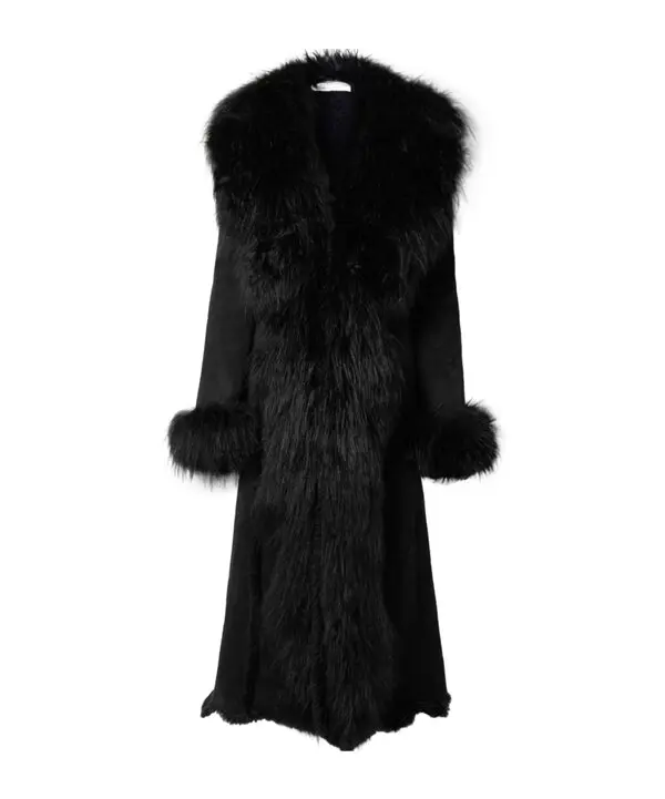 Gabriela Hearst Long Sleeve Coat With Fur Trim - Black