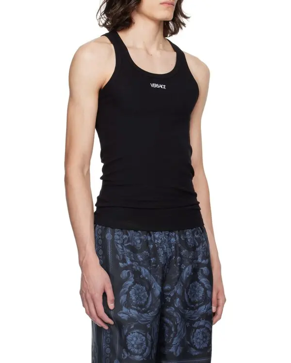 Versace Logo-embroidered Tank Top - Black